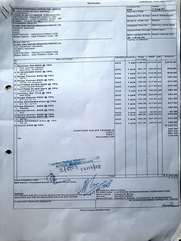 Global Zone Sanitary Invoice 2023 | PDF | Invoice | Taxes