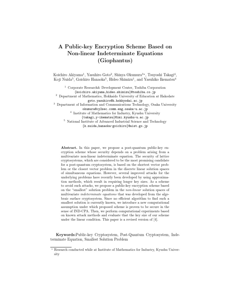 A Public-Key Encryption Scheme Based On Non-Linear Indeterminate ...