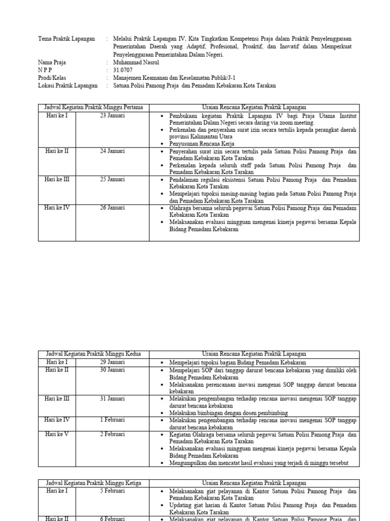 Rencana Kegiatan Praktik Lapangan IV Muhammad Nasrul | PDF