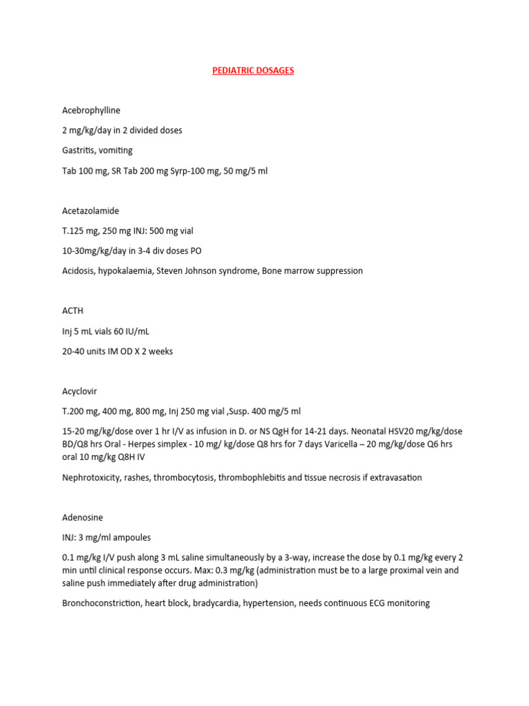 Pediatrics Dose PDF | Download Free PDF | Clinical Medicine | Medical Specialties