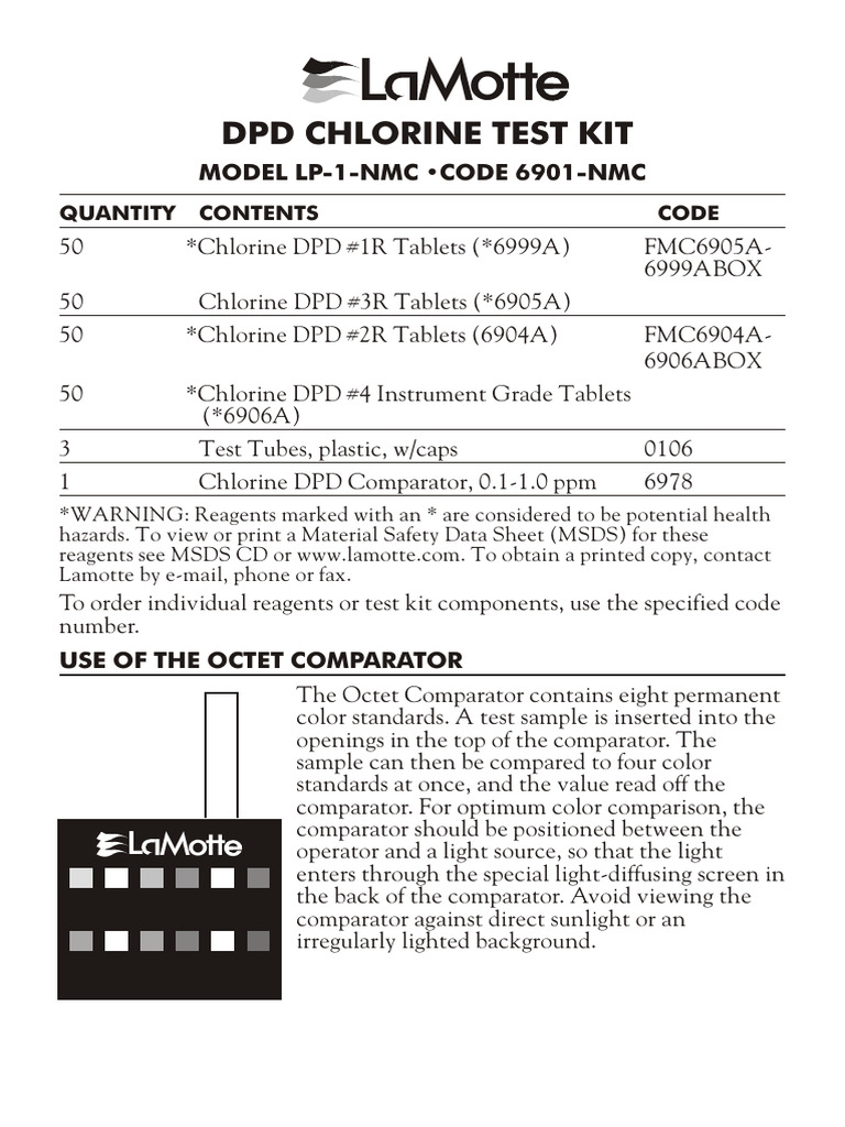 L Mott: DPD Chlo Rine Test Kit | PDF | Chlorine | Physical Sciences