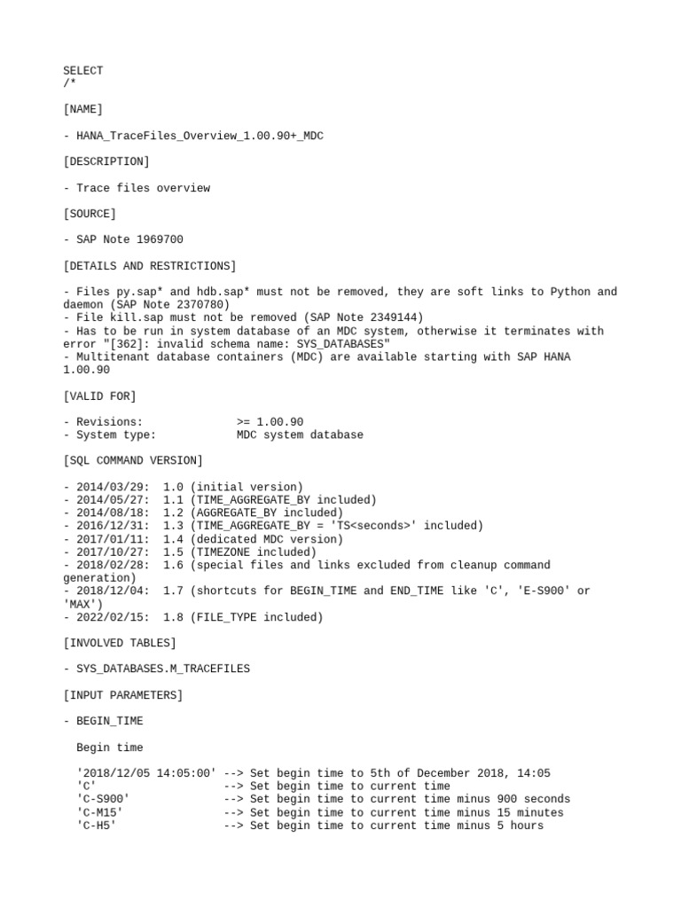 HANA TraceFiles Overview 1.00.90+ MDC | PDF
