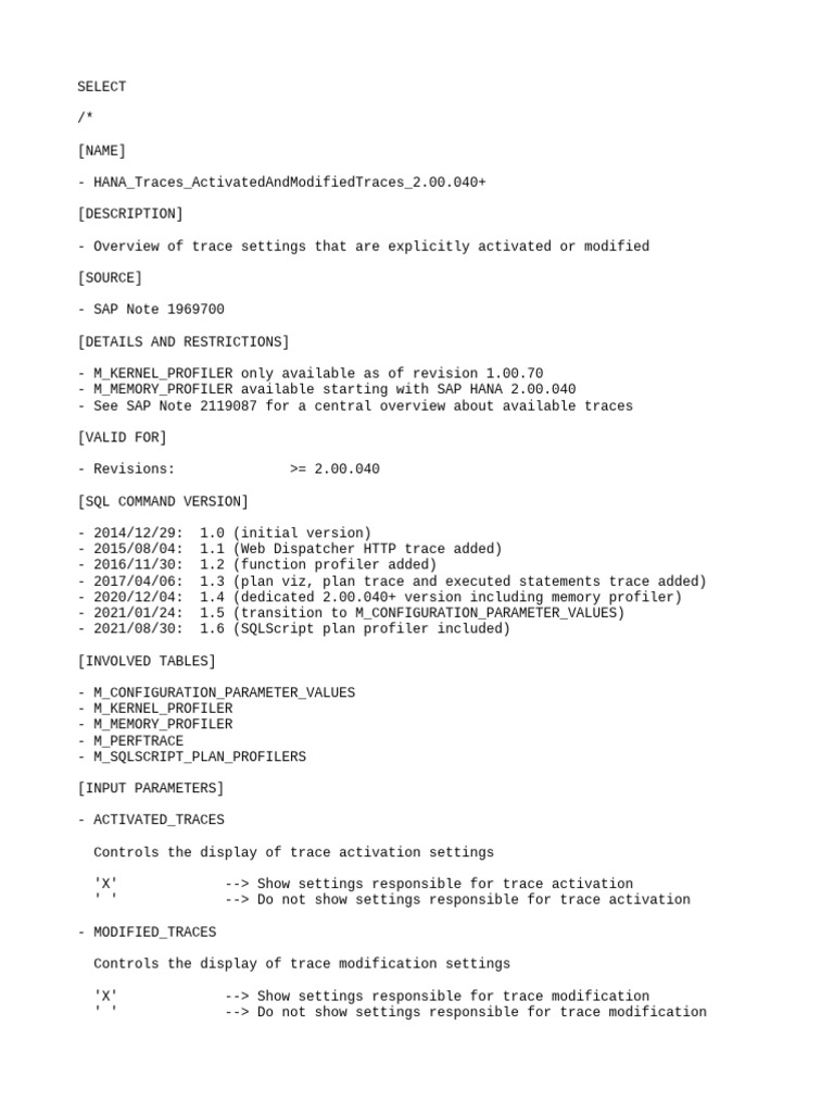 HANA Traces ActivatedAndModifiedTraces 2.00.040+ | PDF | Computer Science | Computer Programming