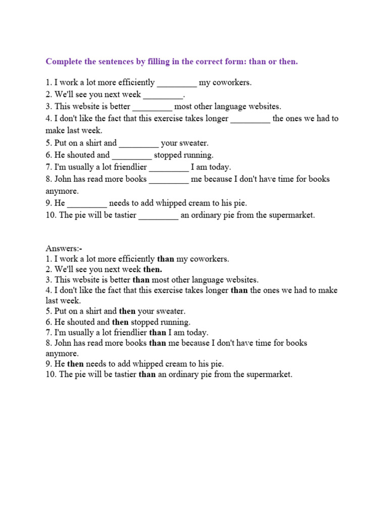 Then Than Worksheet - WS2 | PDF