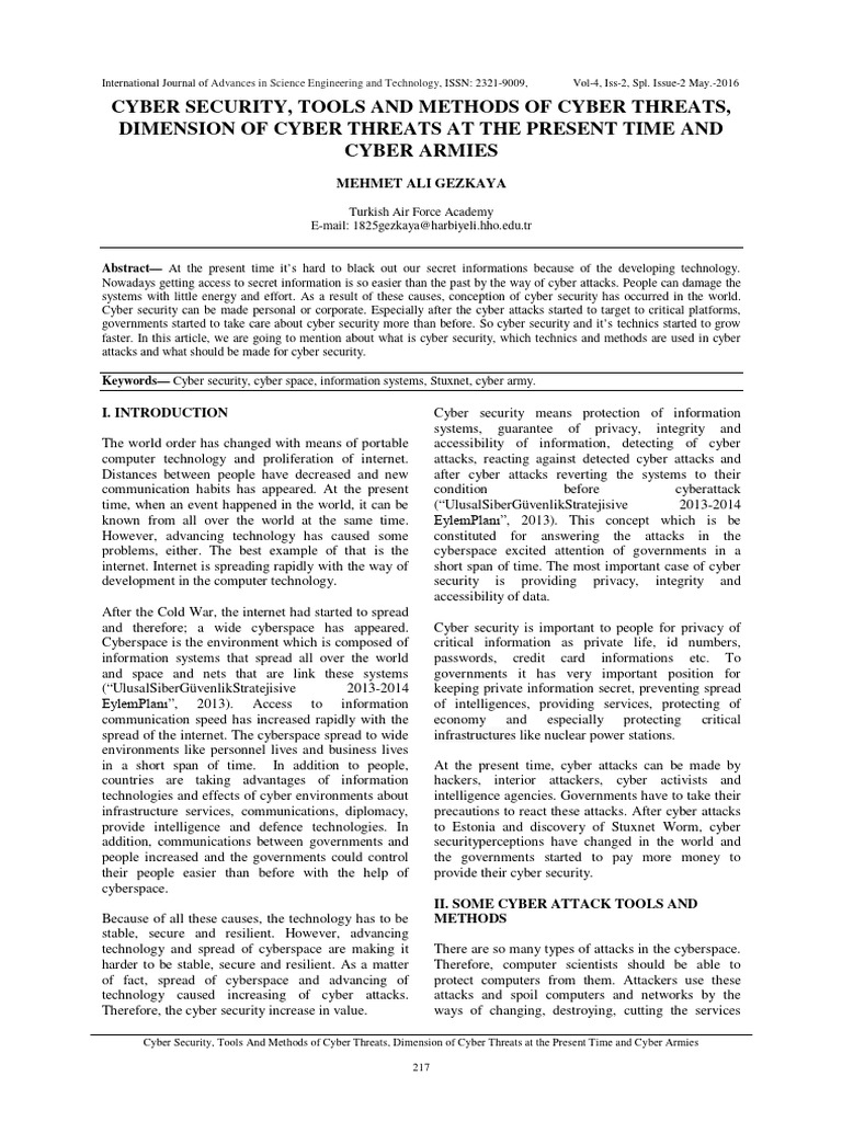 Cyber Security, Tools and Methods of Cyber Threats | PDF | Cyberwarfare | Security