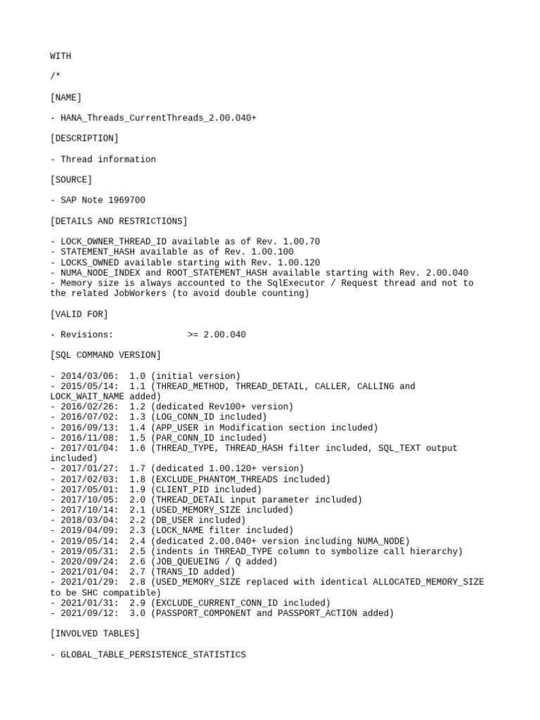 SAP HANA Thread Information Guide | PDF | Thread (Computing) | Database Transaction