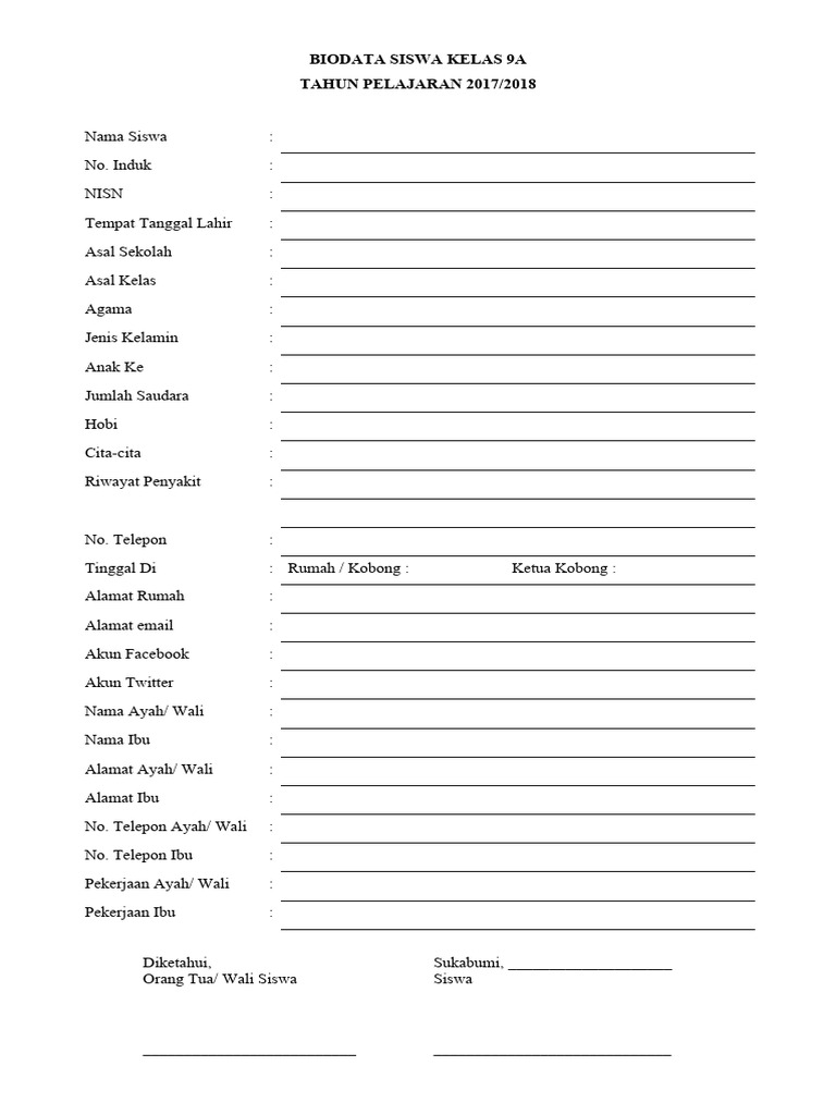 Biodata Siswa Kelas 9e | PDF