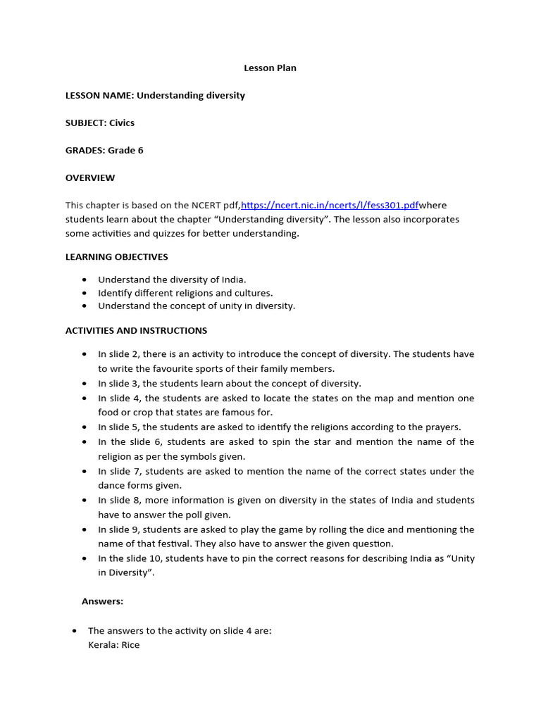 Lesson_Plan_G6_Civics_Understanding_diversity | PDF | South Asia