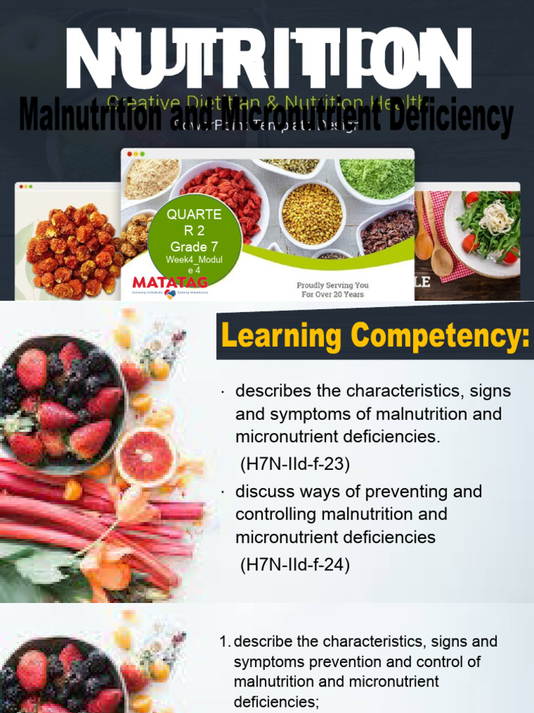 Q2-COT-PPT-Health7 - Wk4 (Malnutrition and Micronutrients Deficiency) | PDF | Wellness
