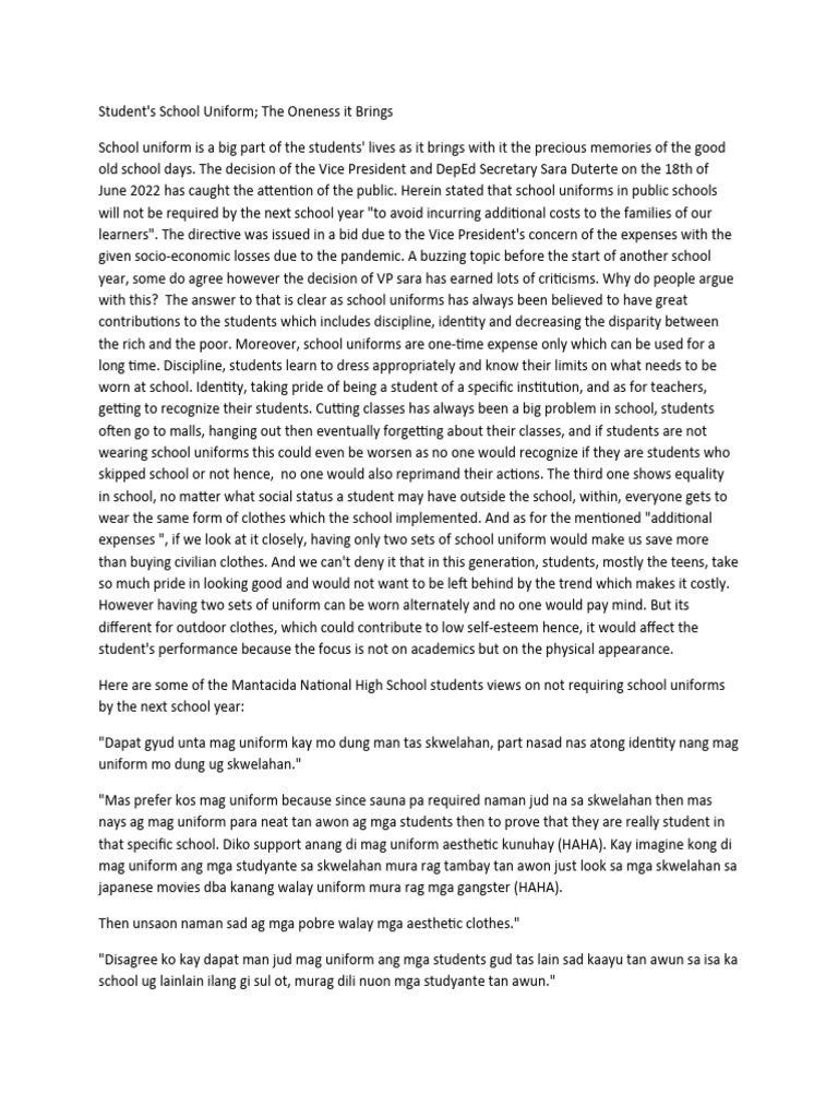 Student's School Uniform | PDF