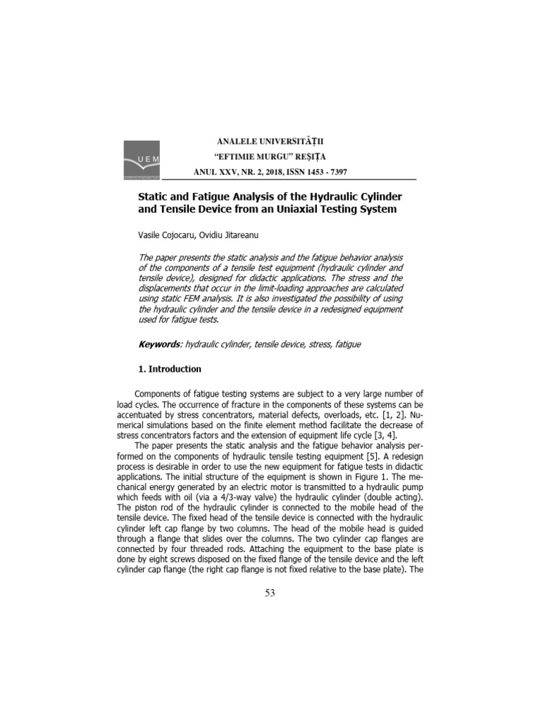 Static and Fatigue Analysis of Hydraulic Systems | PDF | Fatigue ...