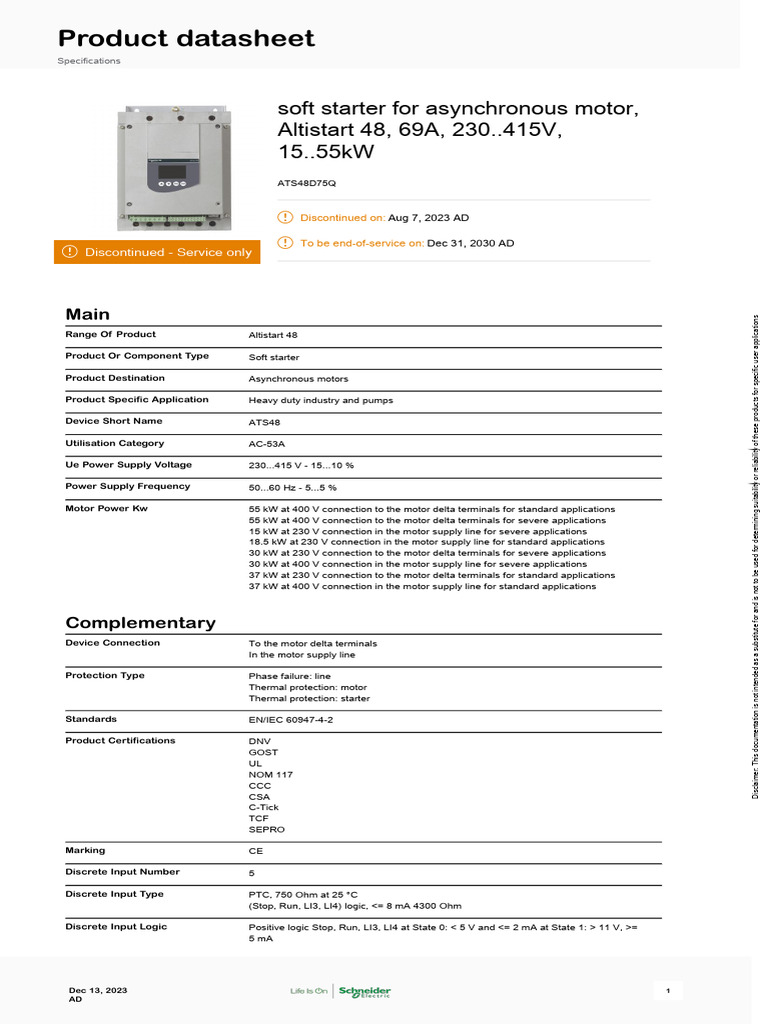 Schneider Electric - Altistart-48 - ATS48D75Q | PDF | Power Supply ...