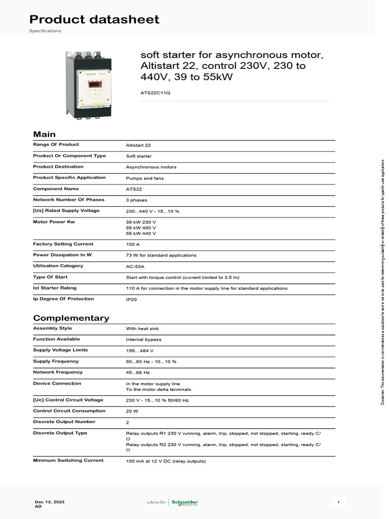 Altistart 22 Soft Starter Overview | PDF | Electric Motor | Relay