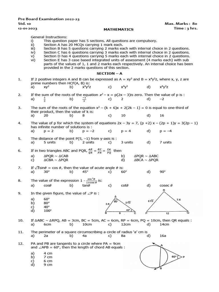 Maths Preboard | Download Free PDF | Circle | Mean