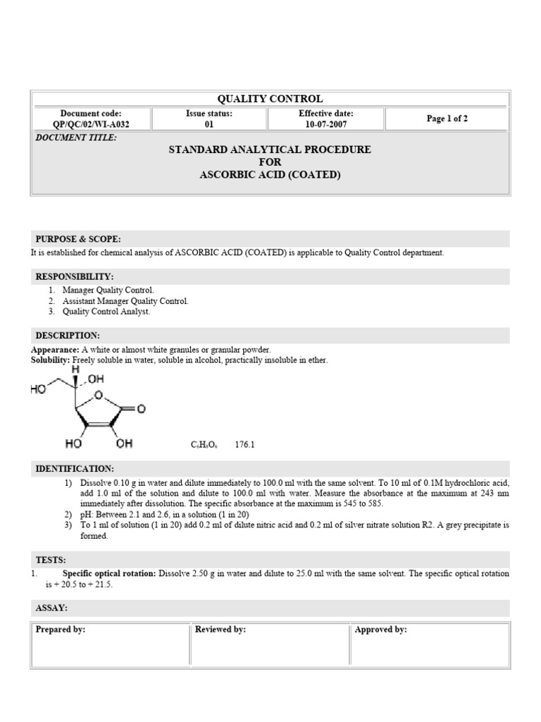 Ascorbic Acid (Coated) | PDF