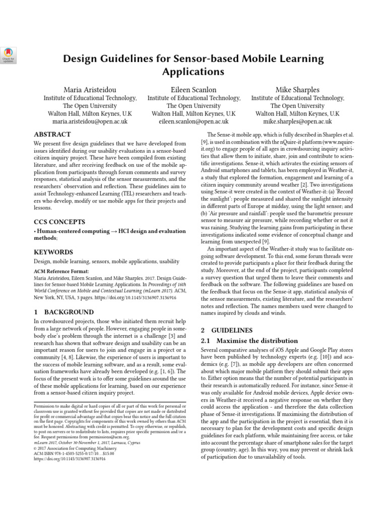 Design Guidelines For Sensor-Based Mobile Learning Applications | PDF | Mobile App | Android ...