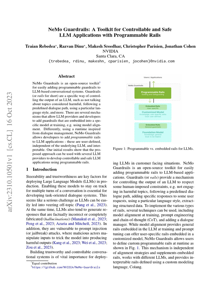 NeMo Guardrails A Toolkit For Controllable and Safe LLM Applications With Programmable Rails ...