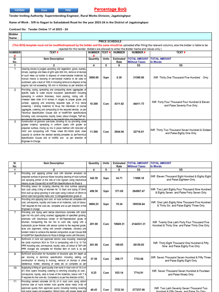 BOQ Nagari Road | PDF | Road Surface | Road