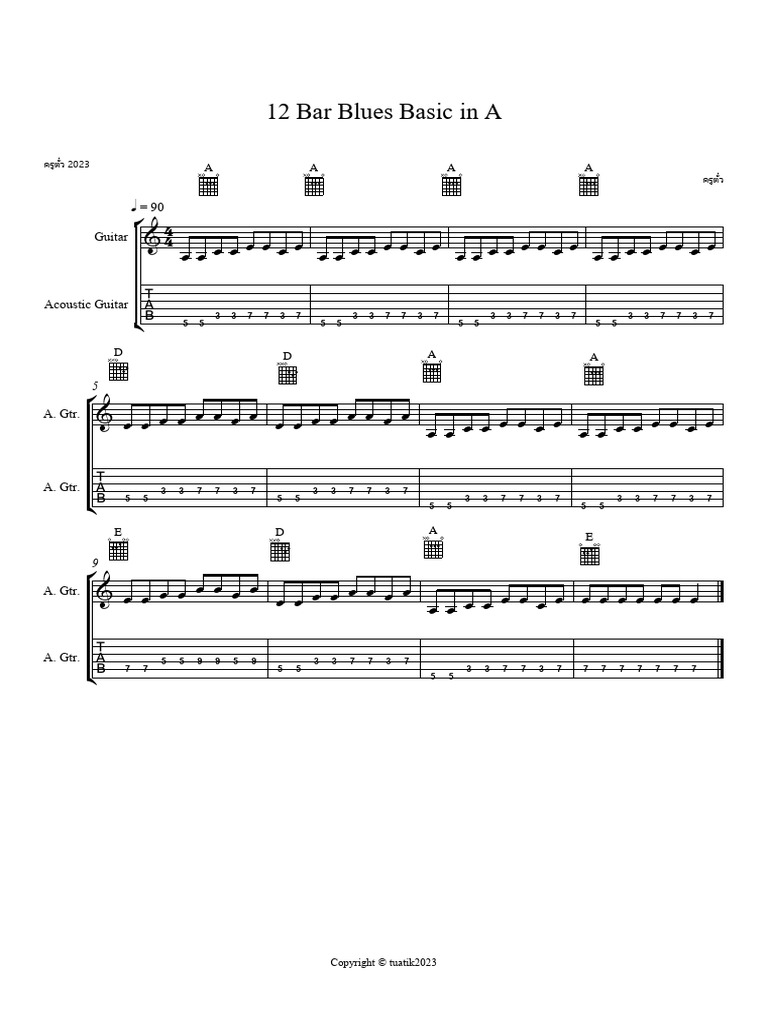 12 Bar Blues in A | PDF | Guitar Family Instruments | Irish Musical ...