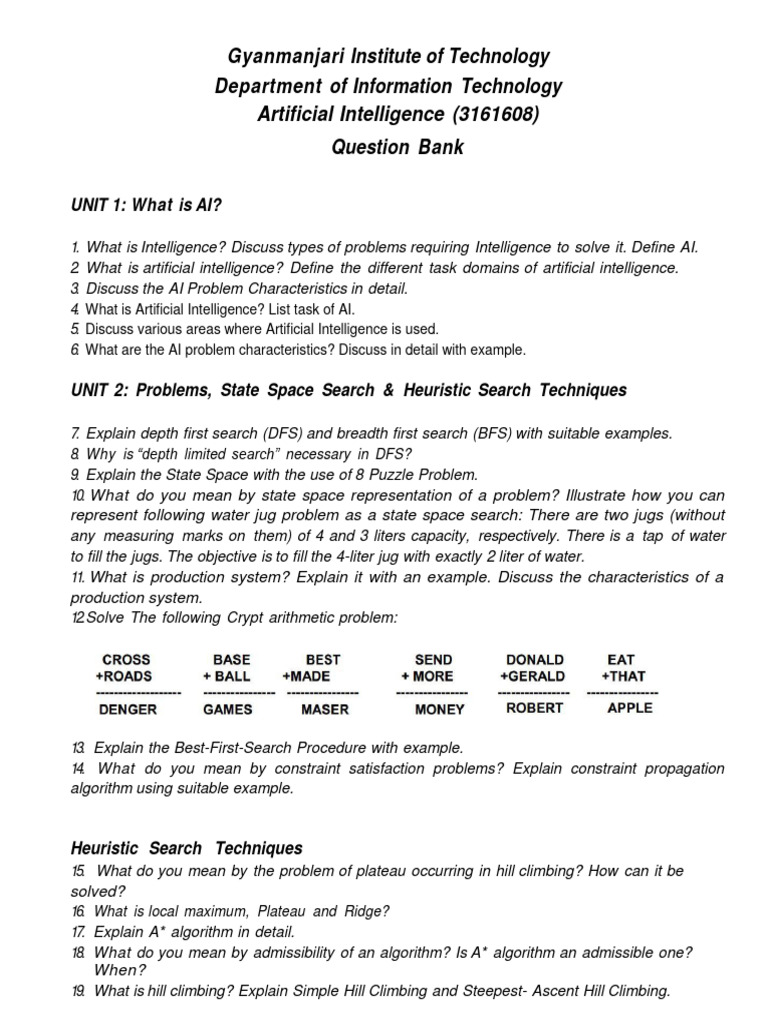 Ai Question Bank - General | PDF | Artificial Intelligence | Intelligence (AI) & Semantics