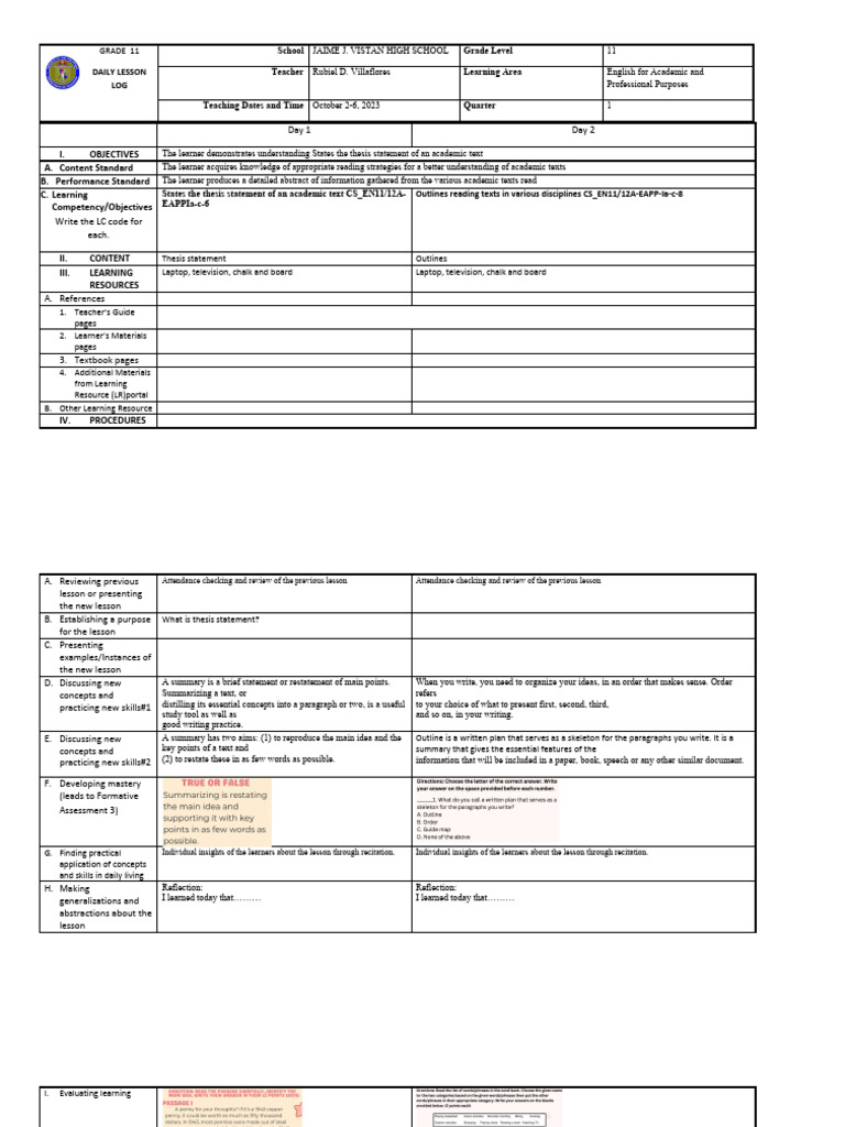 Dll-Eapp Oct 1ST Week | PDF | Learning | Teachers