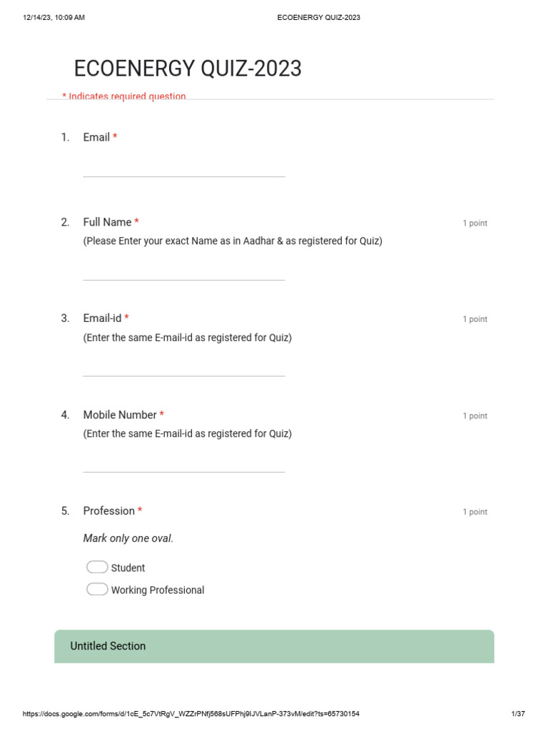Ecoenergy Quiz-2023 - Google Forms | PDF | Energy Development | Low ...