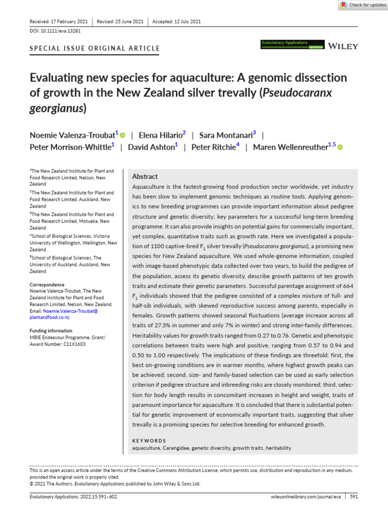 Evolutionary Applications - 2021 - Valenza Troubat - Evaluating New Species For Aquaculture A ...