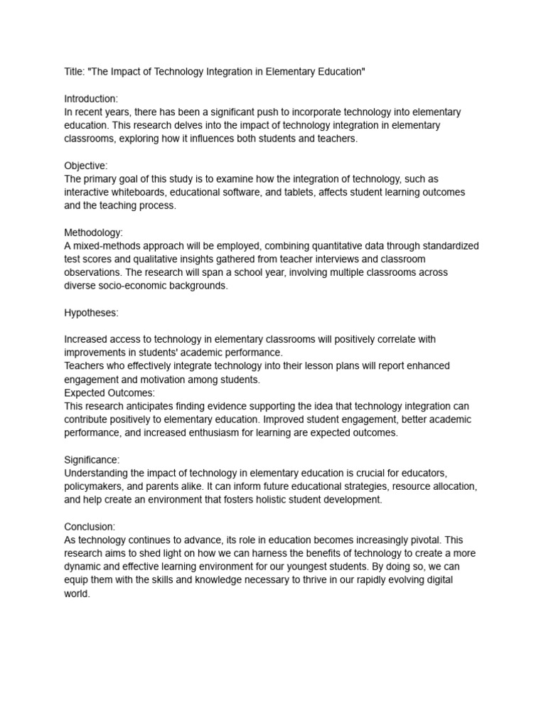 Title - The Impact of Technology Integration in Elementary Education | PDF