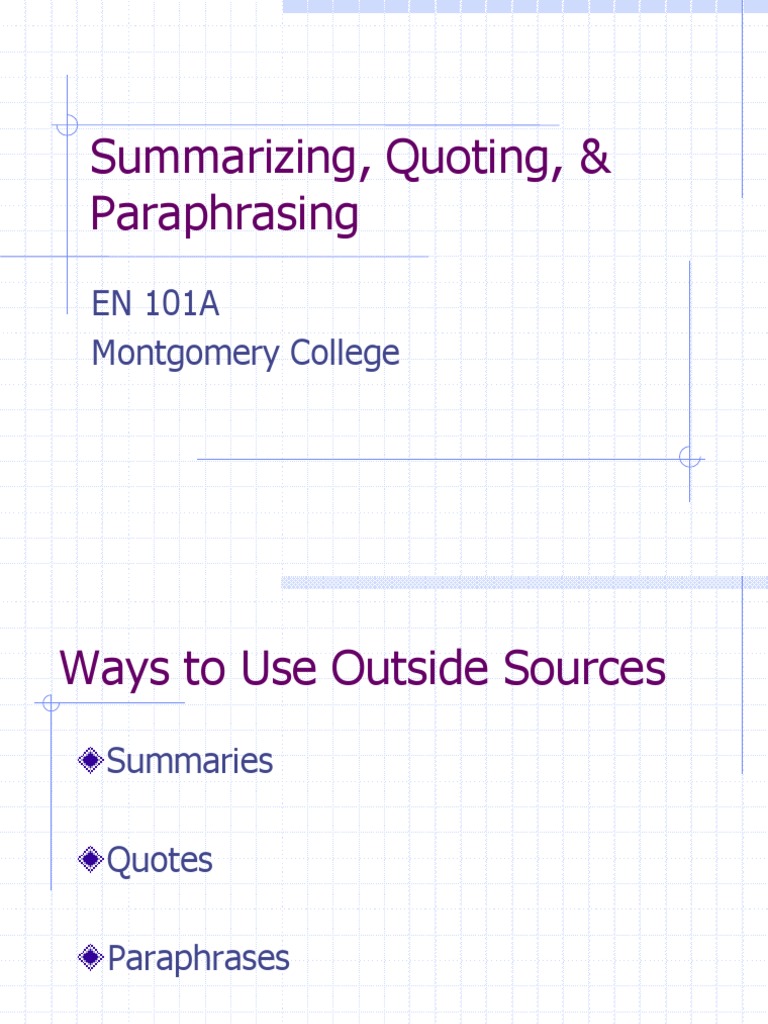Summarizing, Quoting, & Paraphrasing | PDF | Language Arts & Discipline