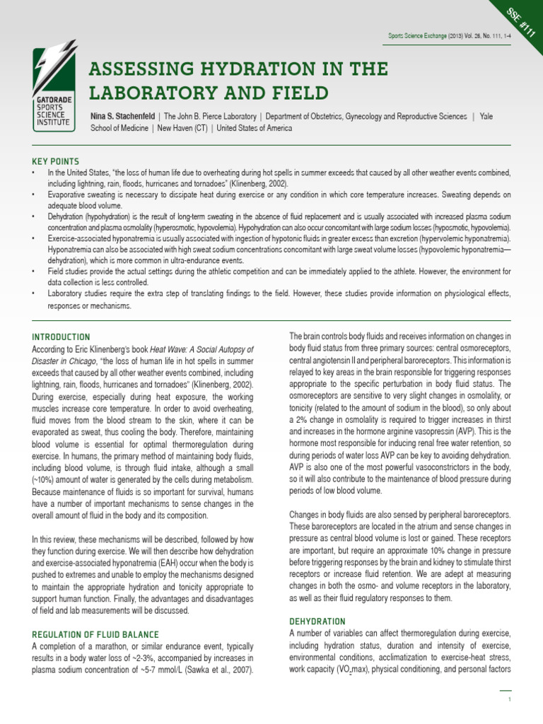 Assessing Hydration in The Laboratory and Field: Key Points | PDF