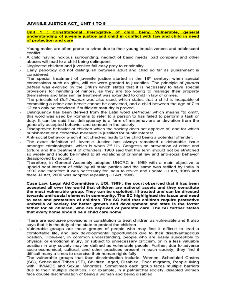 Juvenile Justice Act - Notes | PDF | Juvenile Delinquency | Juvenile Court