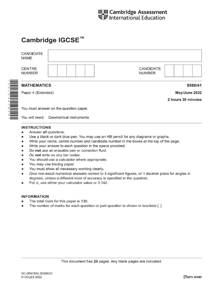 0580 s22 QP 41 | PDF