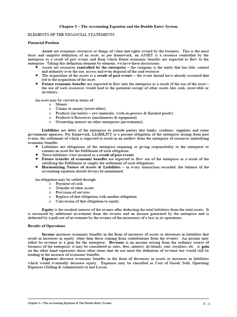 Chapter 3 The Accounting Equation The Double Entry System | PDF