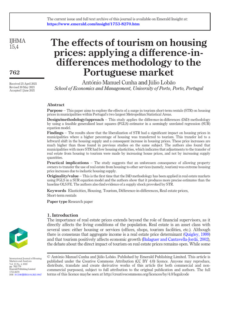 The Effects of Tourism On Housing Prices: Applying A Difference ... The Effects of Tourism On Housing Prices: Applying A Difference ...