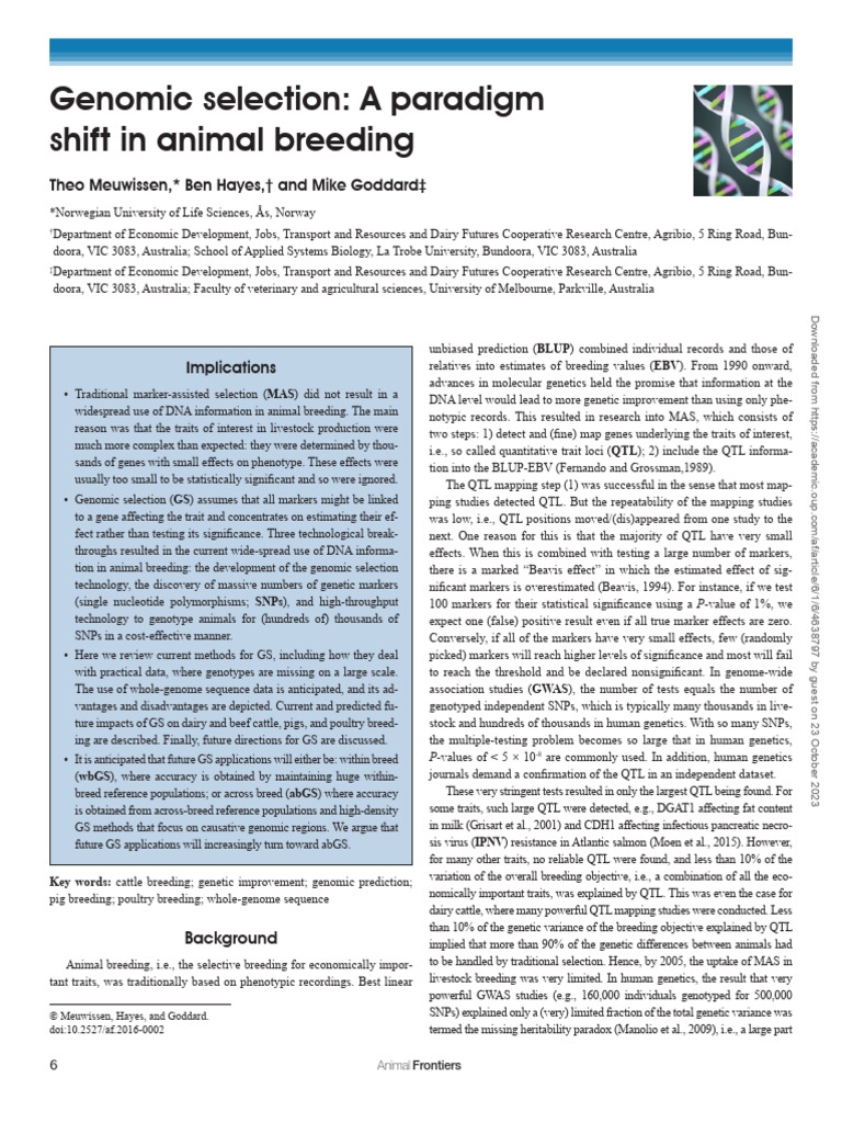 Genomic Selection: A Paradigm Shift in Animal Breeding: Theo Meuwissen ...