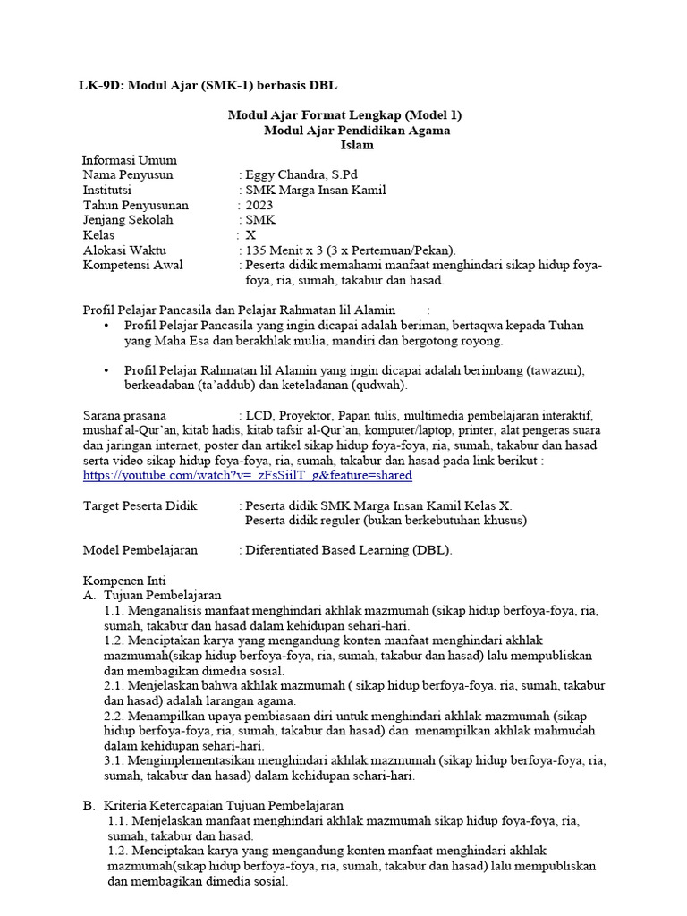 Modul Ajar Model Diferentiated Based Learning | PDF