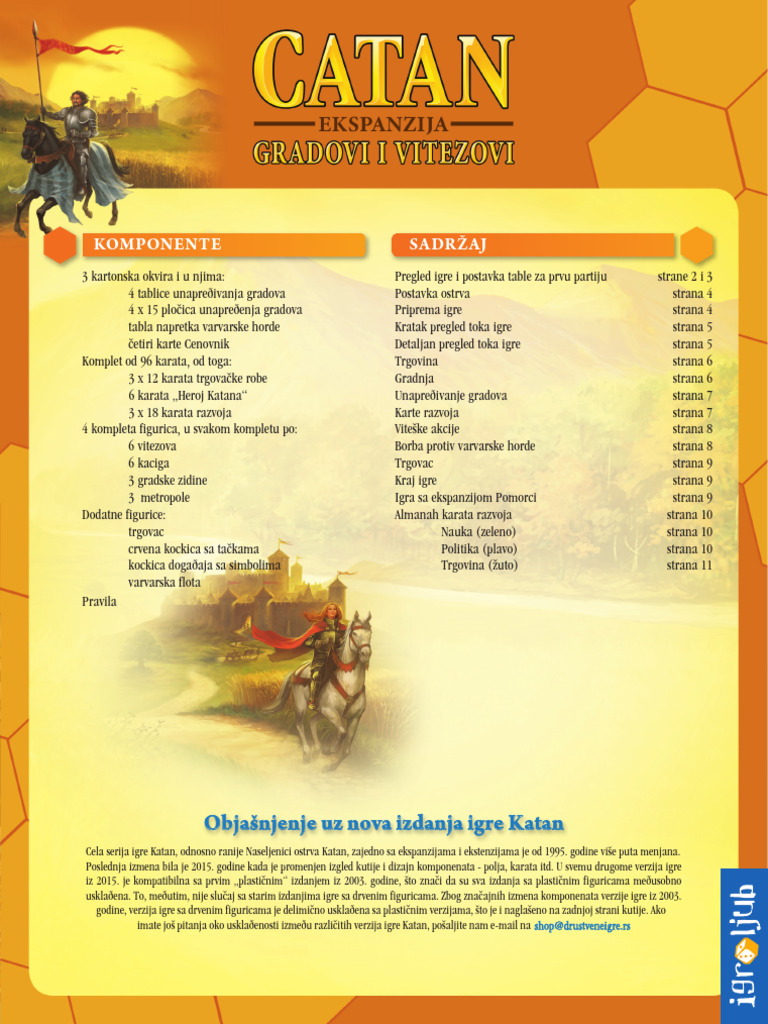 Catan Gradovi I Vitezovi Pravila Na Srpskom | PDF