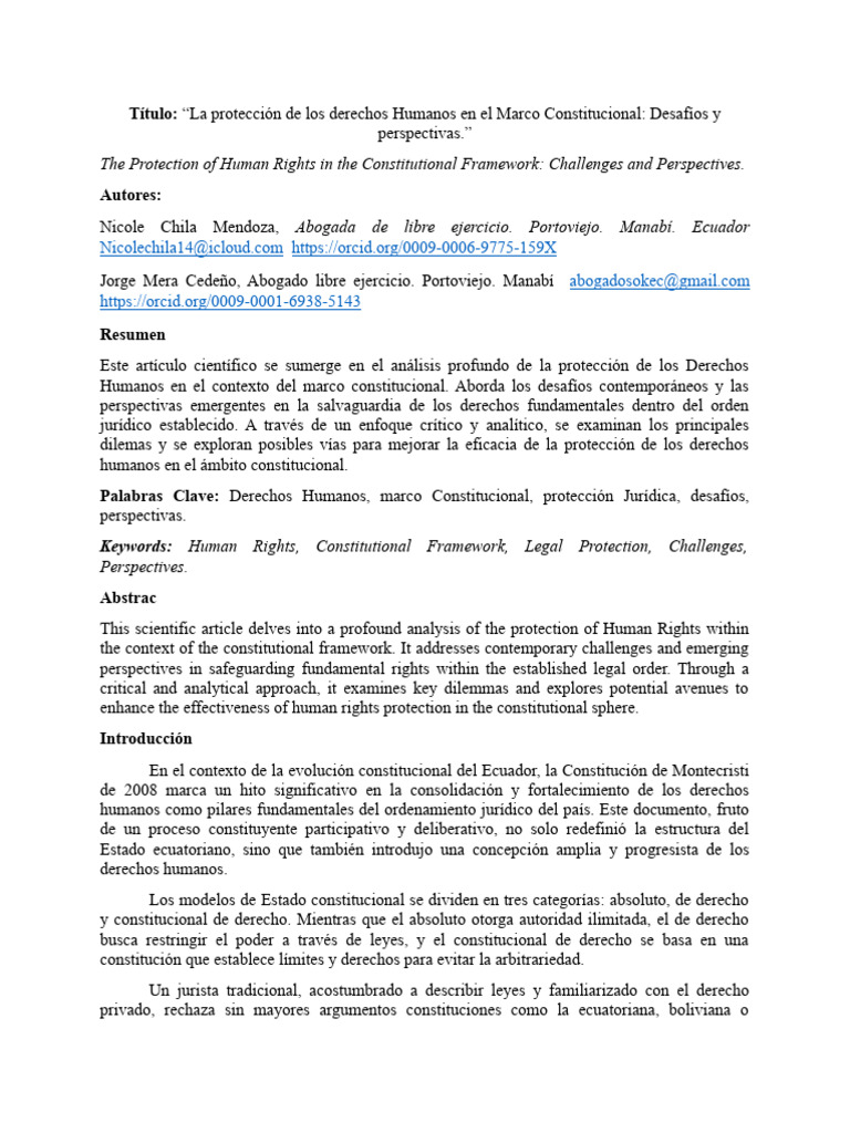 La Consolidación de Los Derechos Humanos en La Constitución de ...