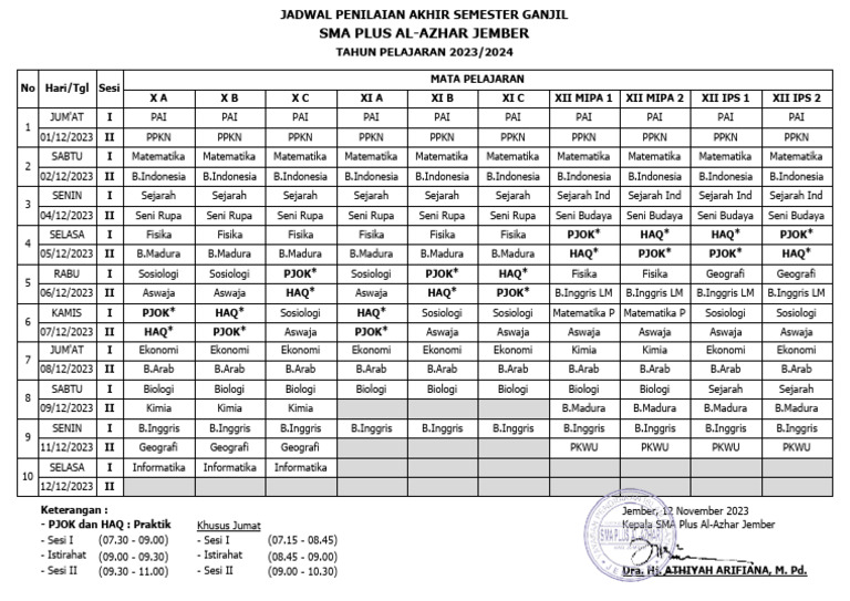 Jadwal Pas | PDF