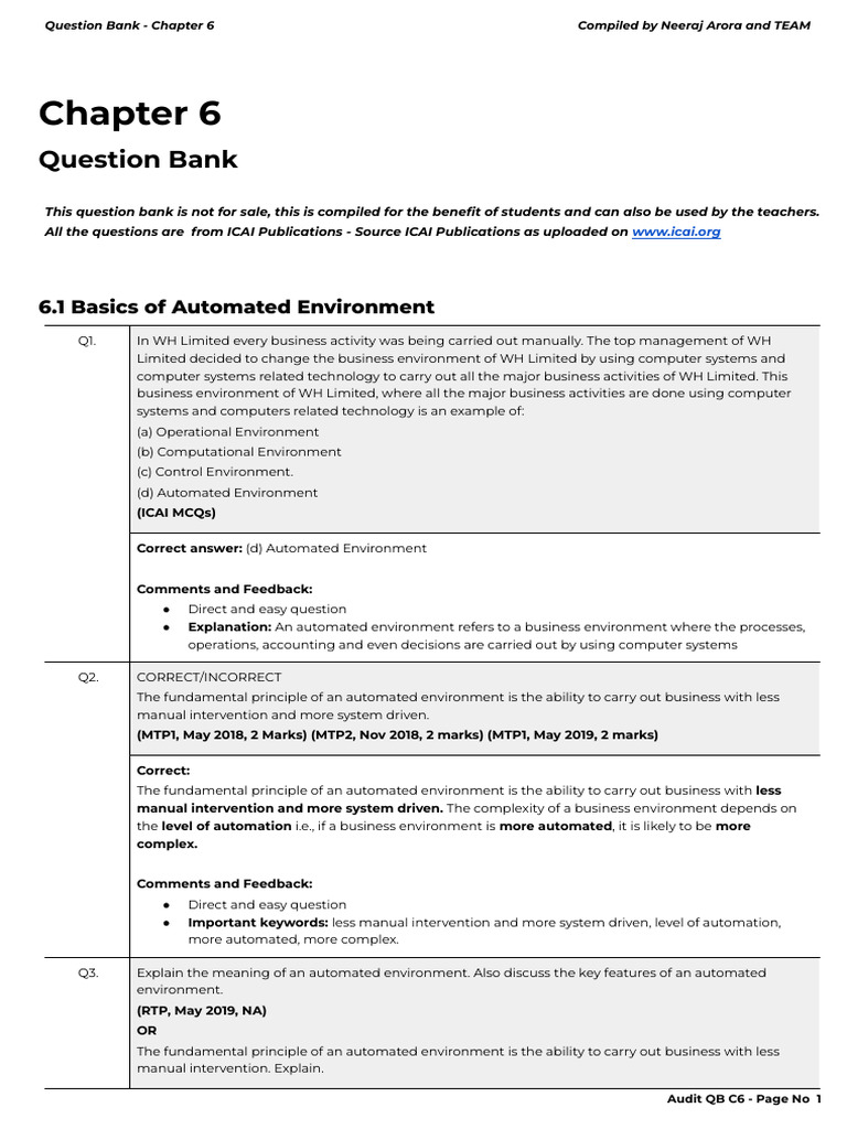 C6 Audit Question Bank New | PDF