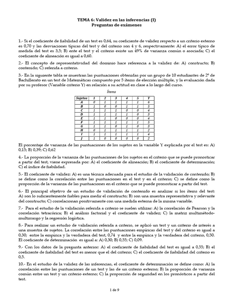 Ejercicios Psicometría UNED T6 | PDF