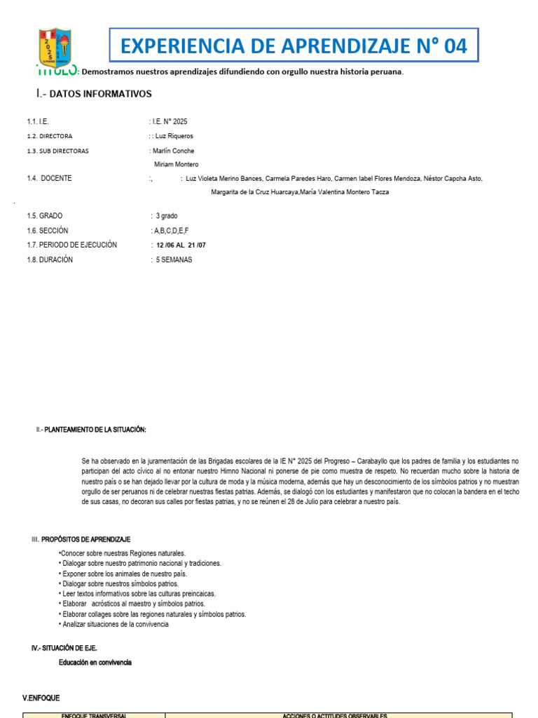 Experiencia de Aprendizaje N 4 3 D 2023 | PDF | Evaluación | Aprendizaje