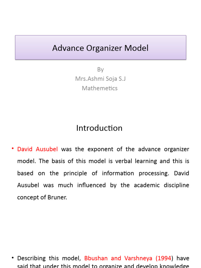 _4.Advance Organizer Model- David Ausubel's.pptx2 | PDF | Learning | System
