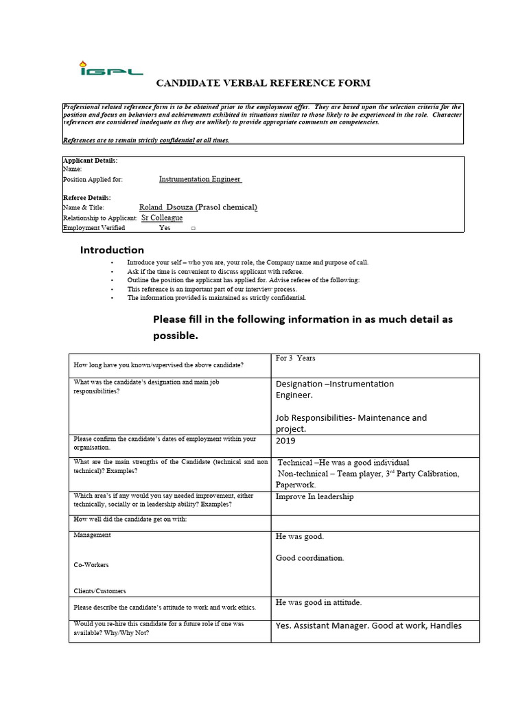 Reference Form | PDF | Leadership | Employment