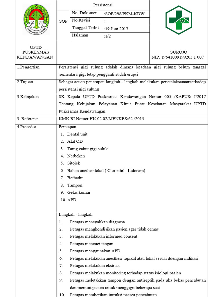SOP Penanganan Gigi Sulung | PDF
