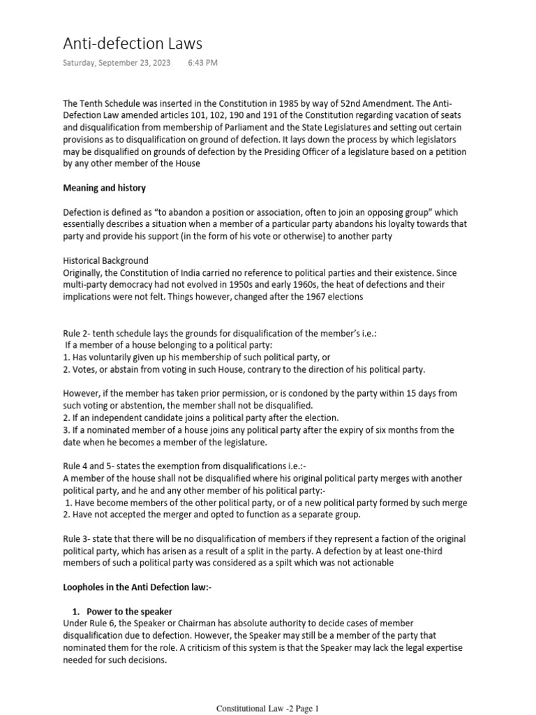 Anti-Defection Laws (As PDF | PDF | Judicial Review | United States ...