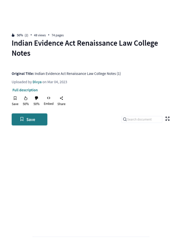 Indian Evidence Act Renaissance Law College Notes - PDF - Evidence (Law ...