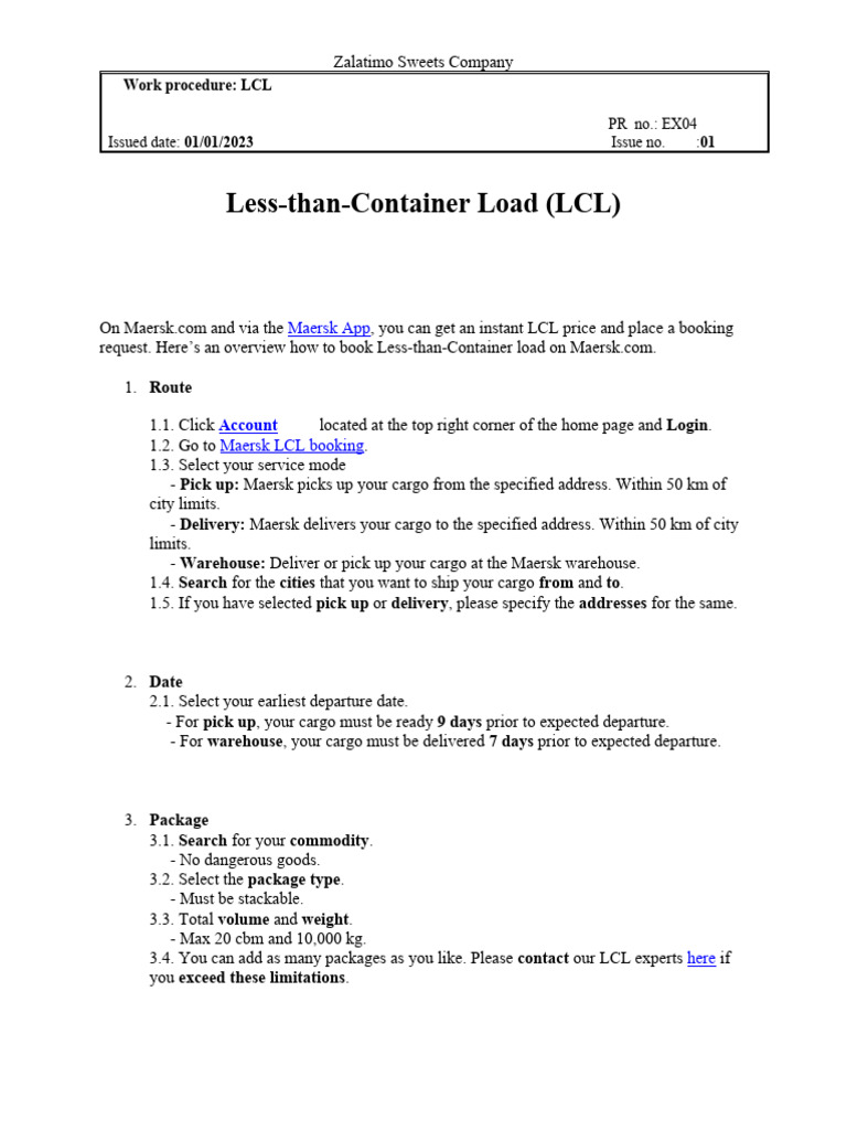 Less-than-Container Load (LCL) : Maersk App | PDF | Cargo | Freight ...