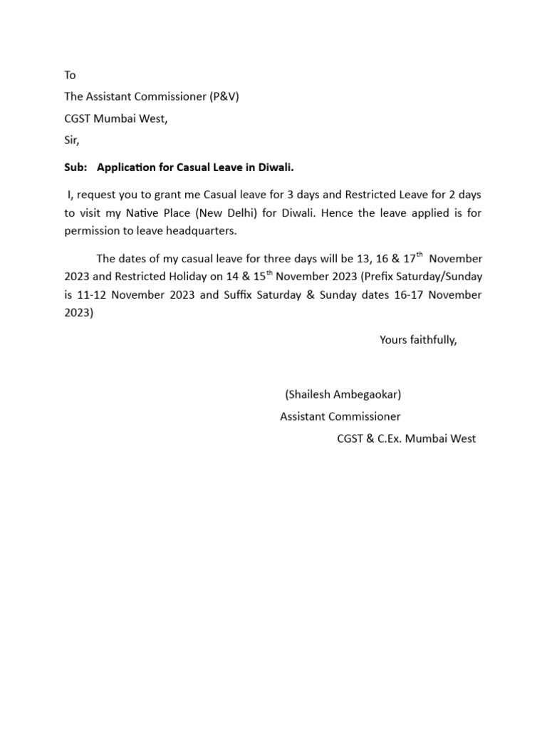 Leave For Diwali | PDF