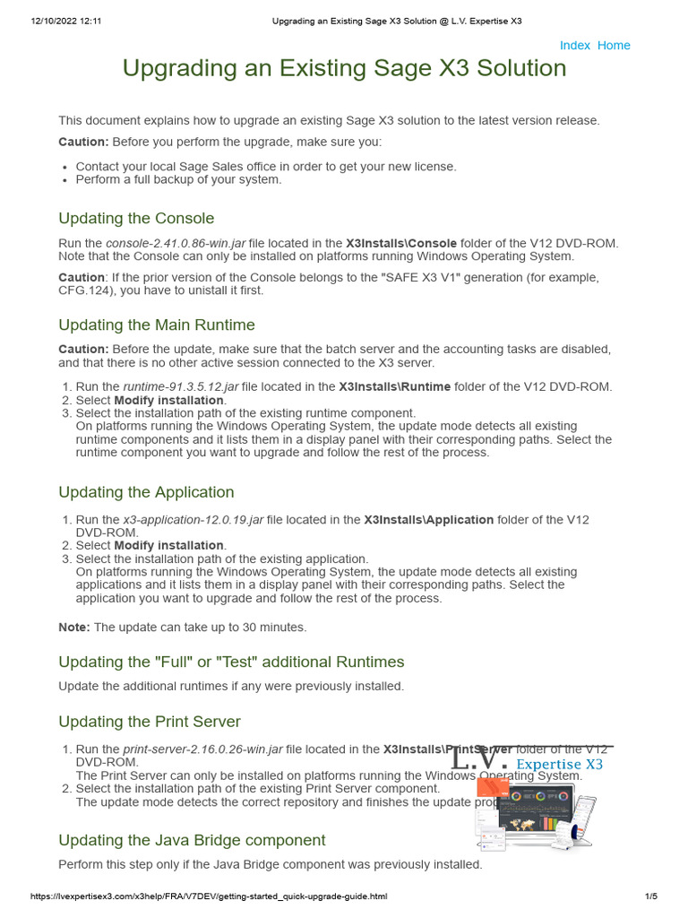 Upgrading An Existing Sage X3 Solution at L.V. Expertise X3 | PDF | Mongo Db | Directory (Computing)